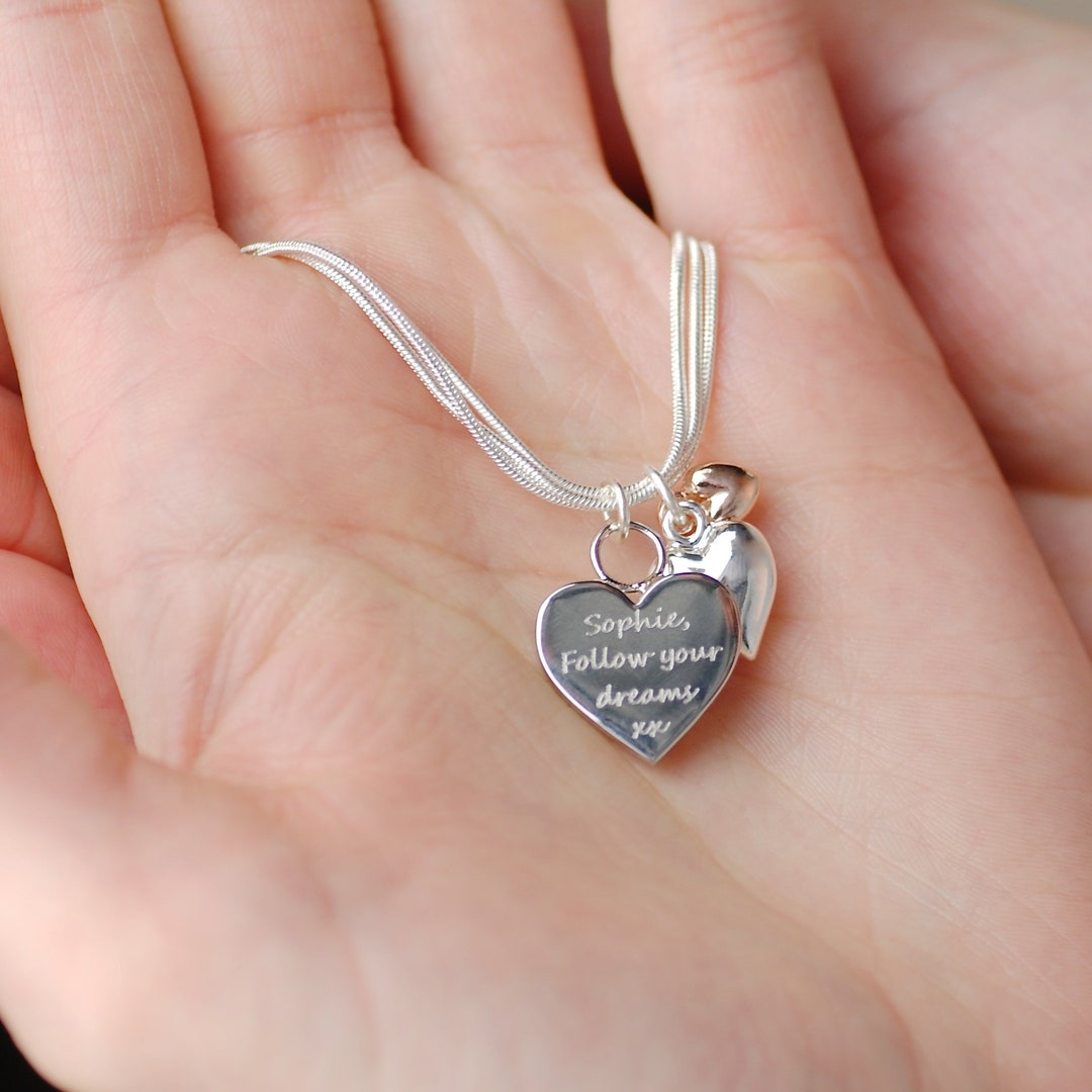 Personalised Triple Hearts Bracelet, Silver and Rose Gold Hearts ...