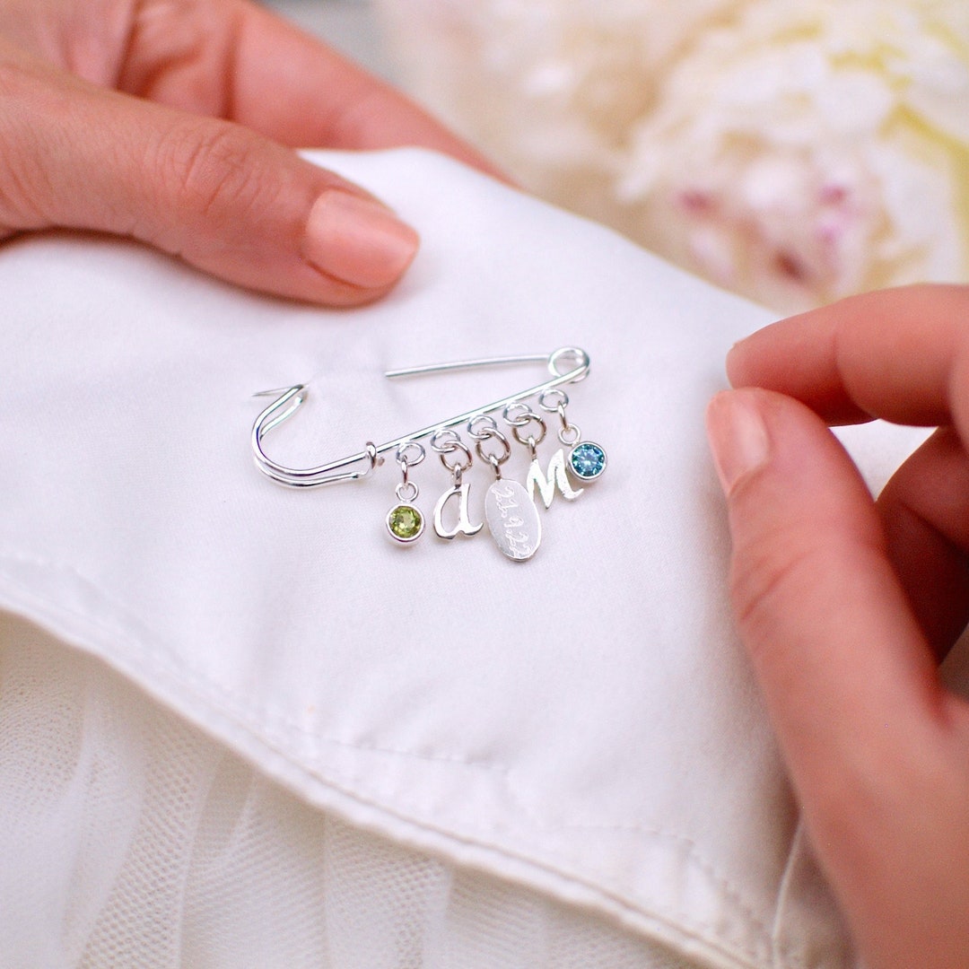 Personalised Sterling Silver Wedding Keepsake Charm Pin, Bridal Charm ...