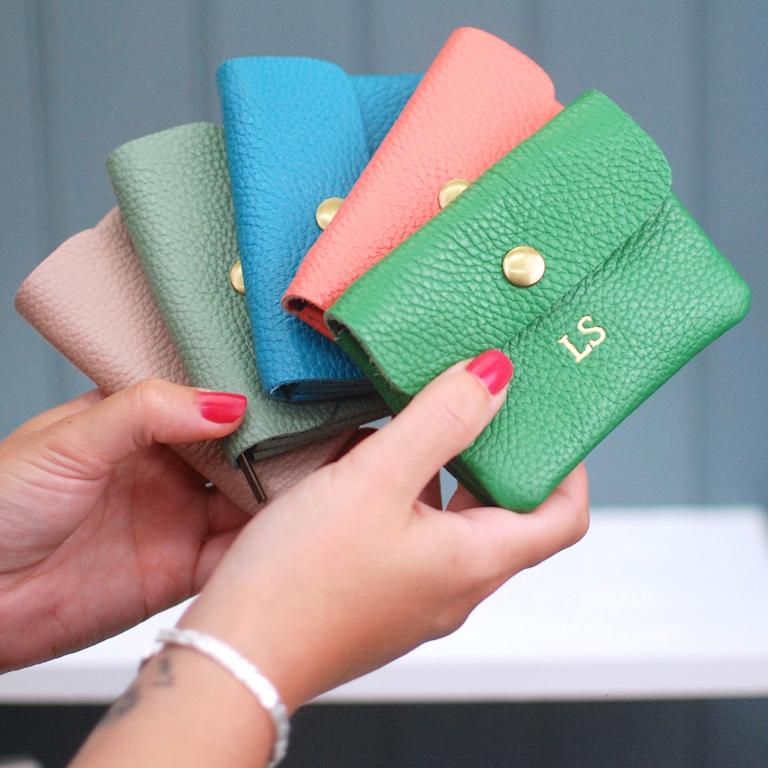 Monogram Leather Pocket Purse With Brass Press Stud, Personalised ...