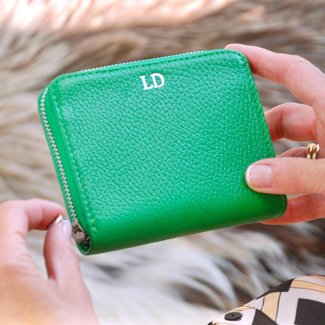 Personalised Small Leather Zip Purse, Monogram Square Leather Purse ...