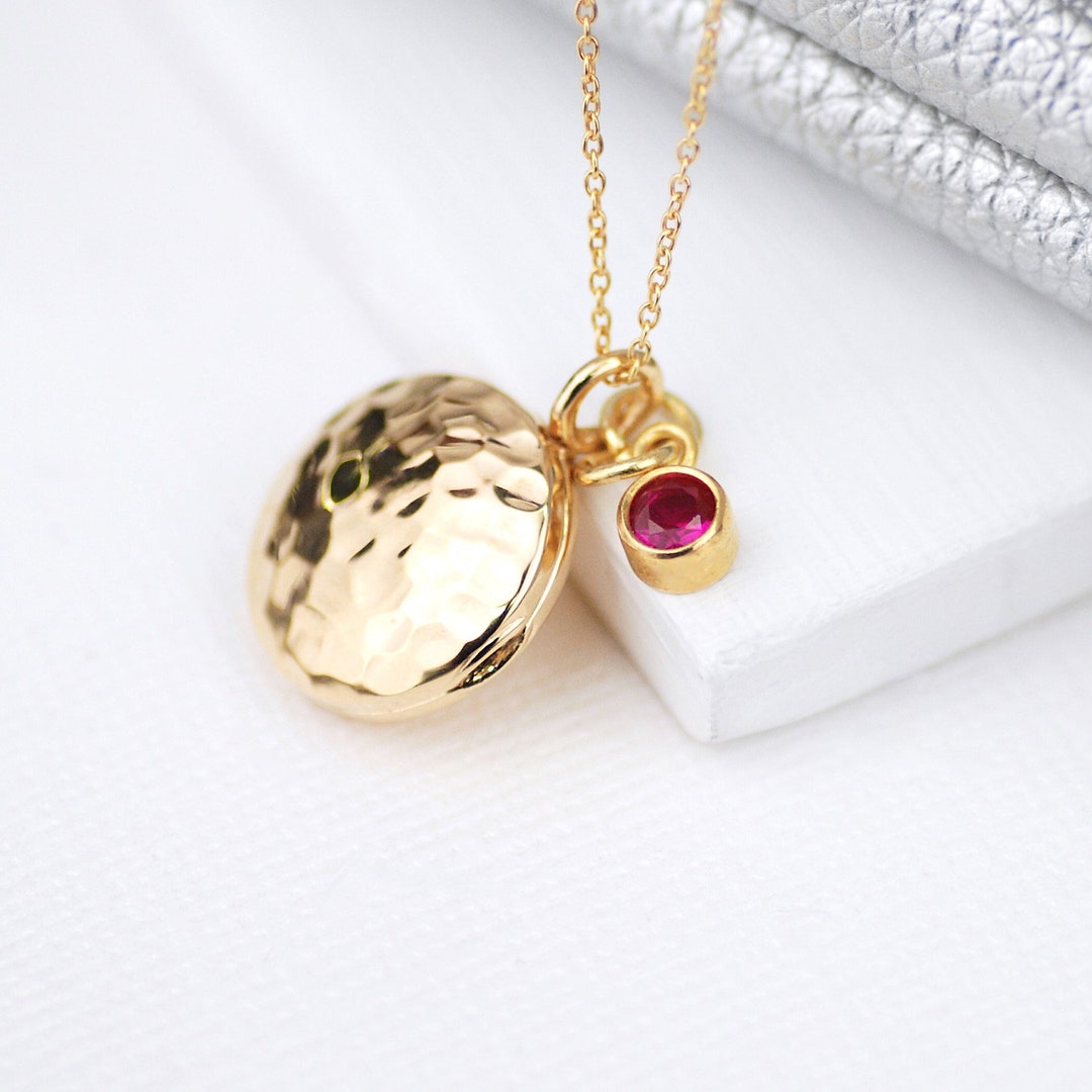 Personalised Birthstone Gold Locket Necklace, Custom Engraved Gold ...
