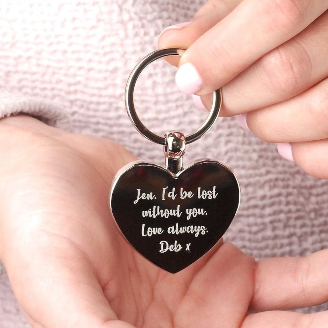Personalised Silver Heart Key Chain, Engraved Silver Key Ring, Love ...