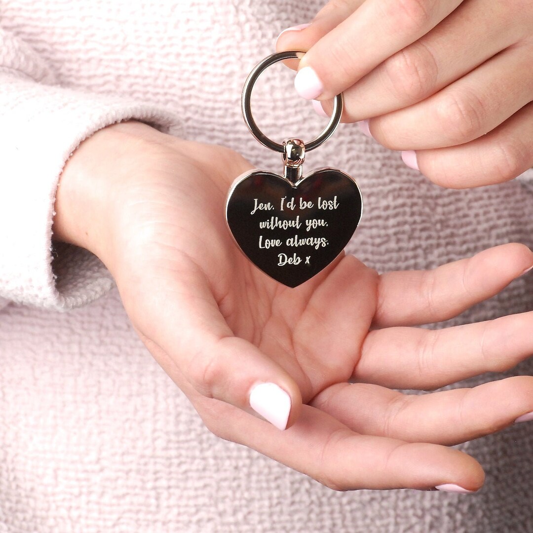Personalised Silver Heart Key Chain, Engraved Silver Key Ring, Love ...