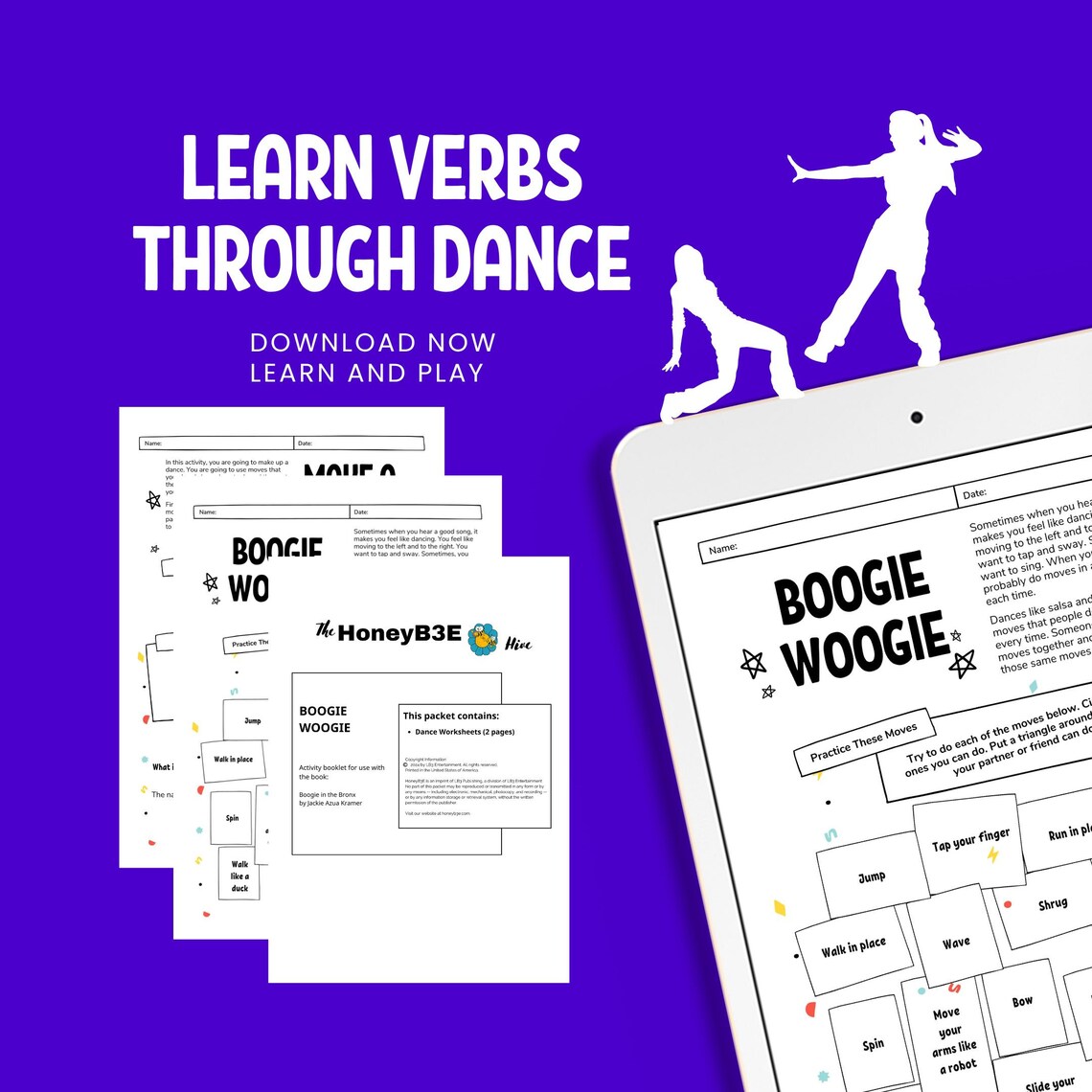 Boogie Woogie Learn Verbs With Dance Activity Worksheet | K-3 - Etsy