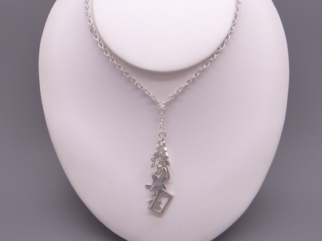 Handmade Silver Charm Dangle Drop Adjustable Link Chain Necklace 16” to ...