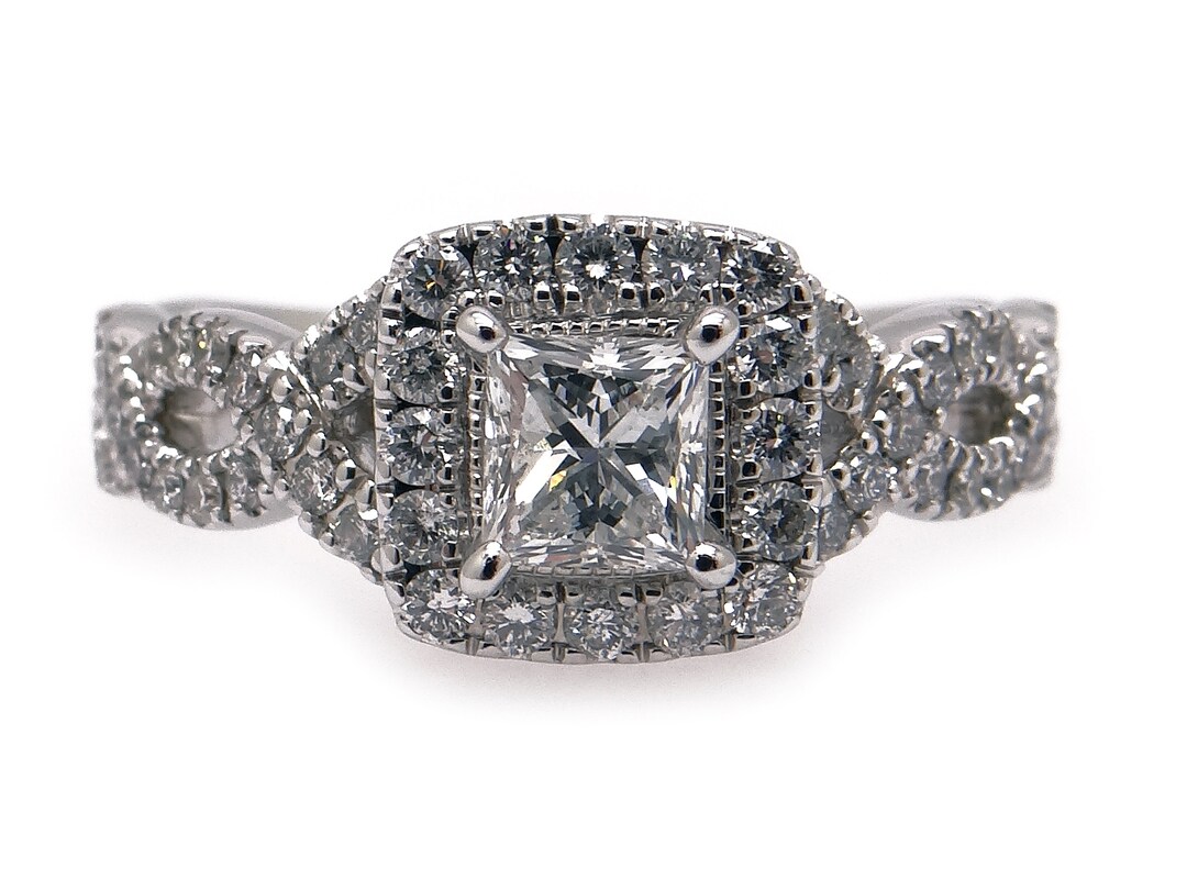 Neil Lane 14k White Gold .62ct Princess Cut Natural Diamond Halo ...