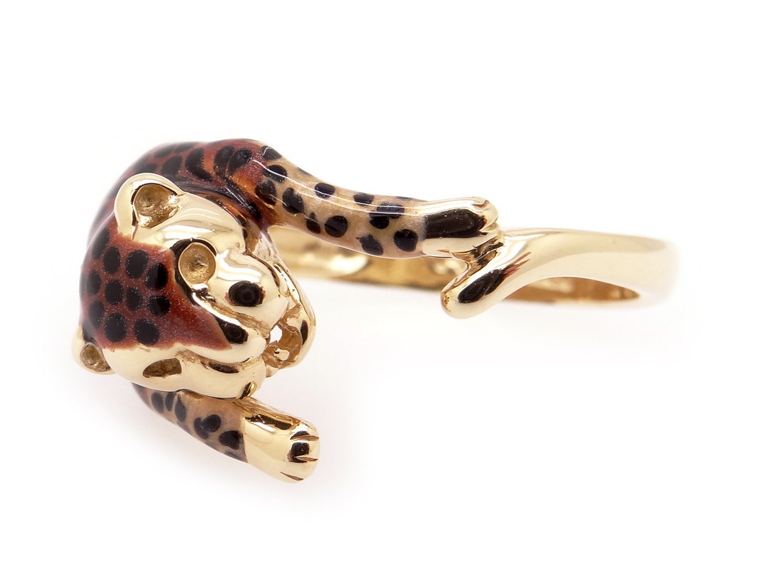 Fantastic 14k Yellow Gold Multi Color Enamel Cheetah Spotted Big Cat ...