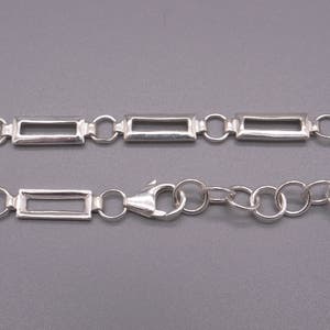 Handmade Sterling Silver Rectangular Link Chain Adjustable Necklace 16 ...