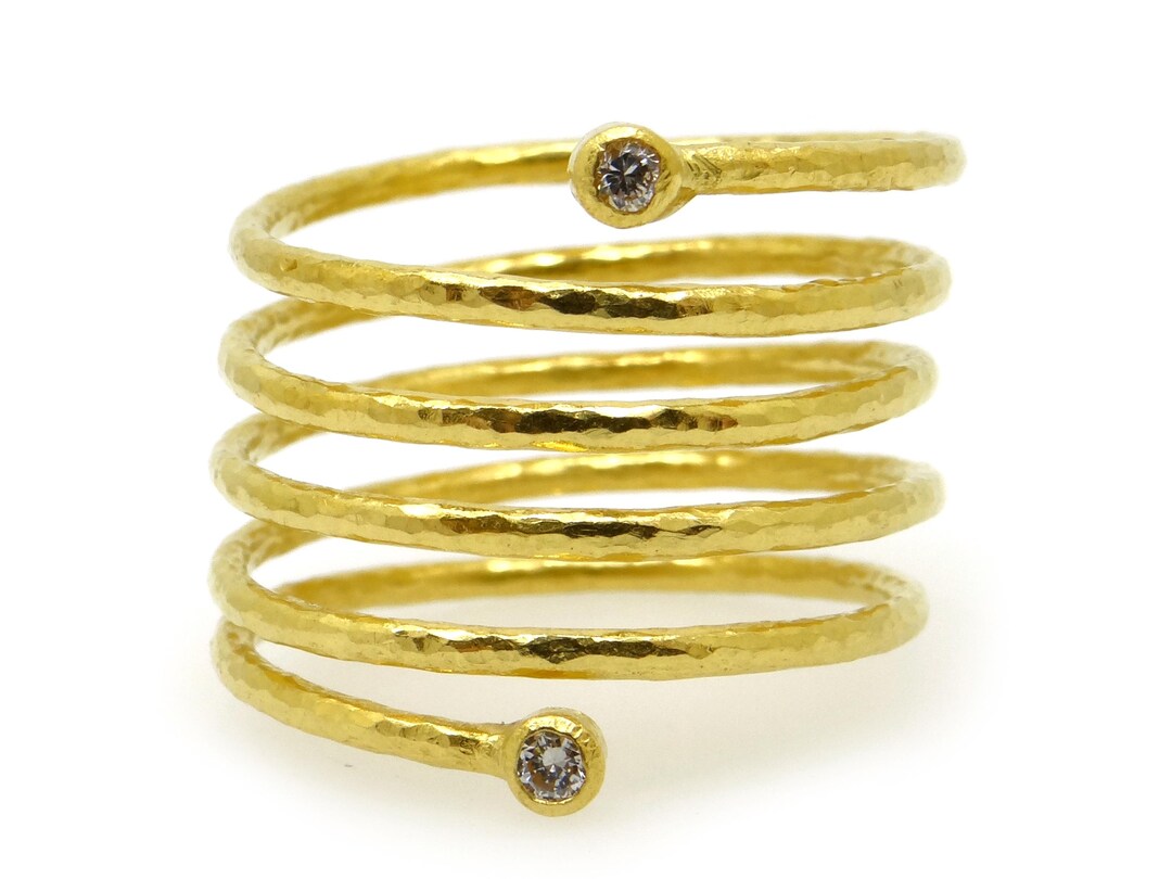 Stylish Gurhan 22k Yellow Gold Diamond 17mm Spring Coil Band Ring Size ...
