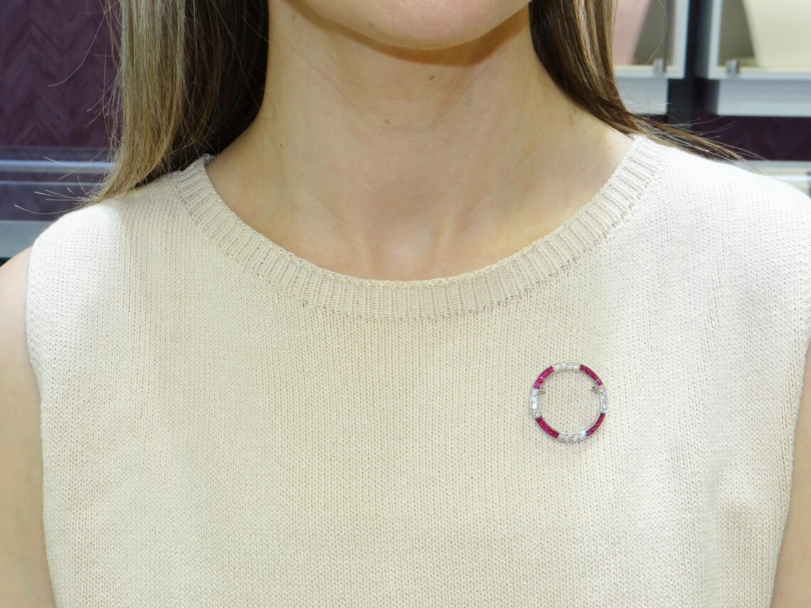 Platinum 1ct Ruby Diamond Circle Eternity Love Brooch - Etsy