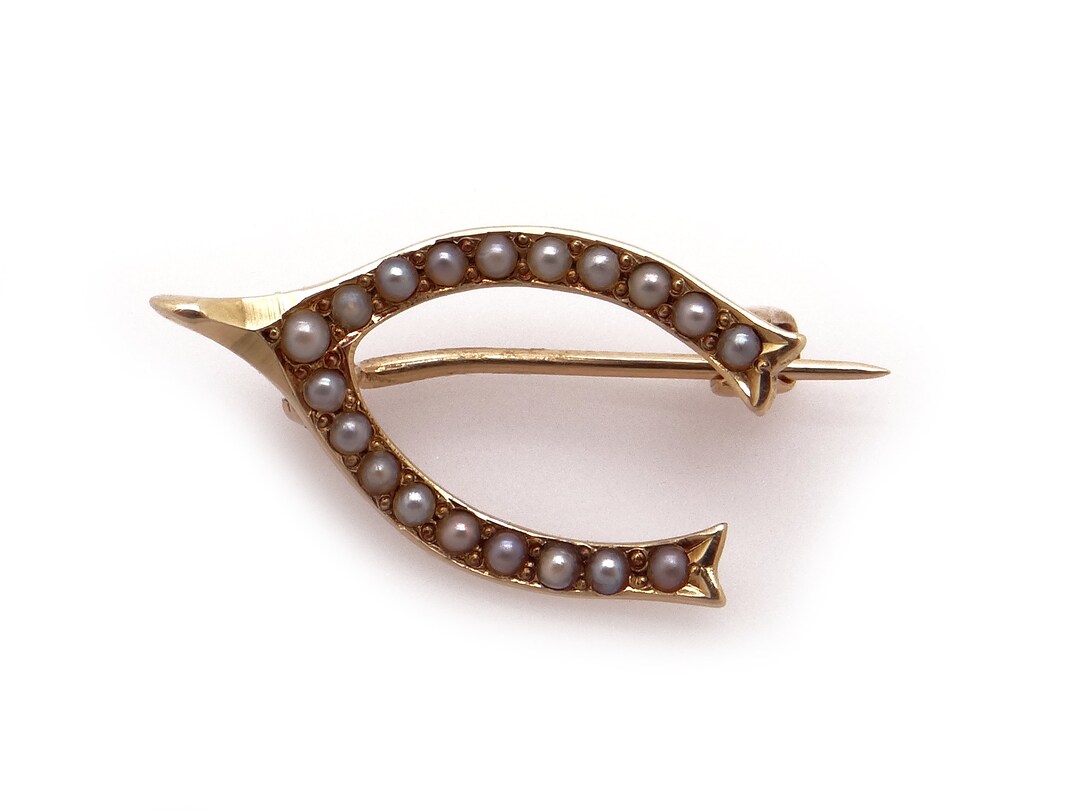 Victorian 14k Yellow Gold Seed Pearl Wishbone Brooch Pin - Etsy