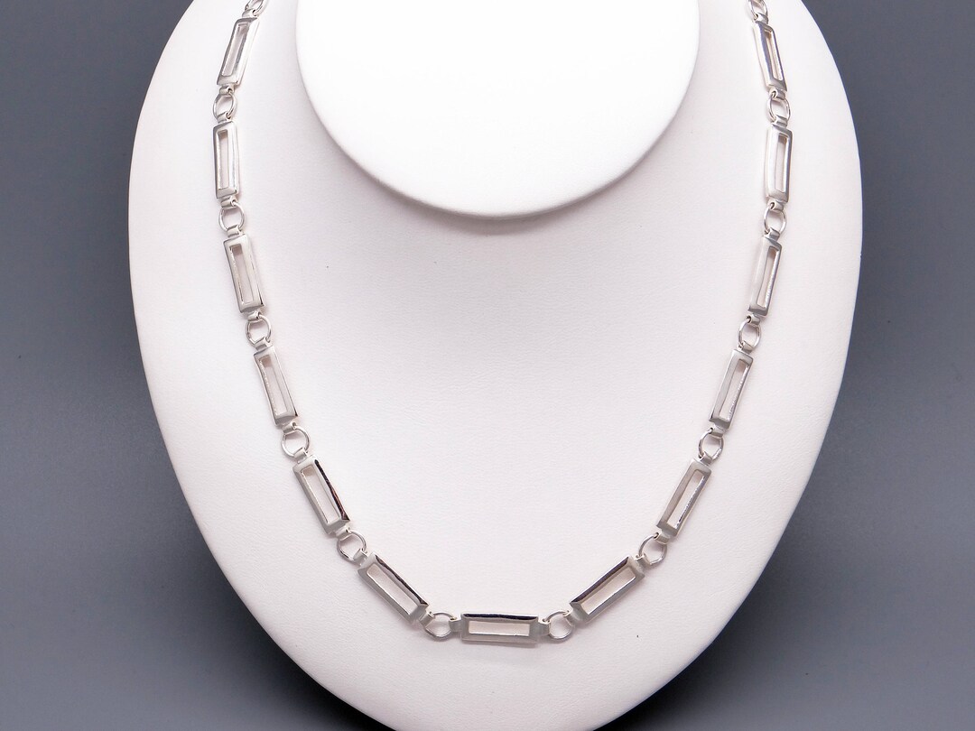 Handmade Sterling Silver Rectangular Link Chain Adjustable Necklace 16 ...