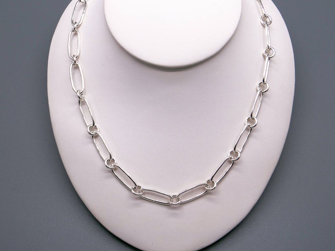 Handmade Sterling Silver Oval Circle Link Chain Adjustable Necklace 16 ...