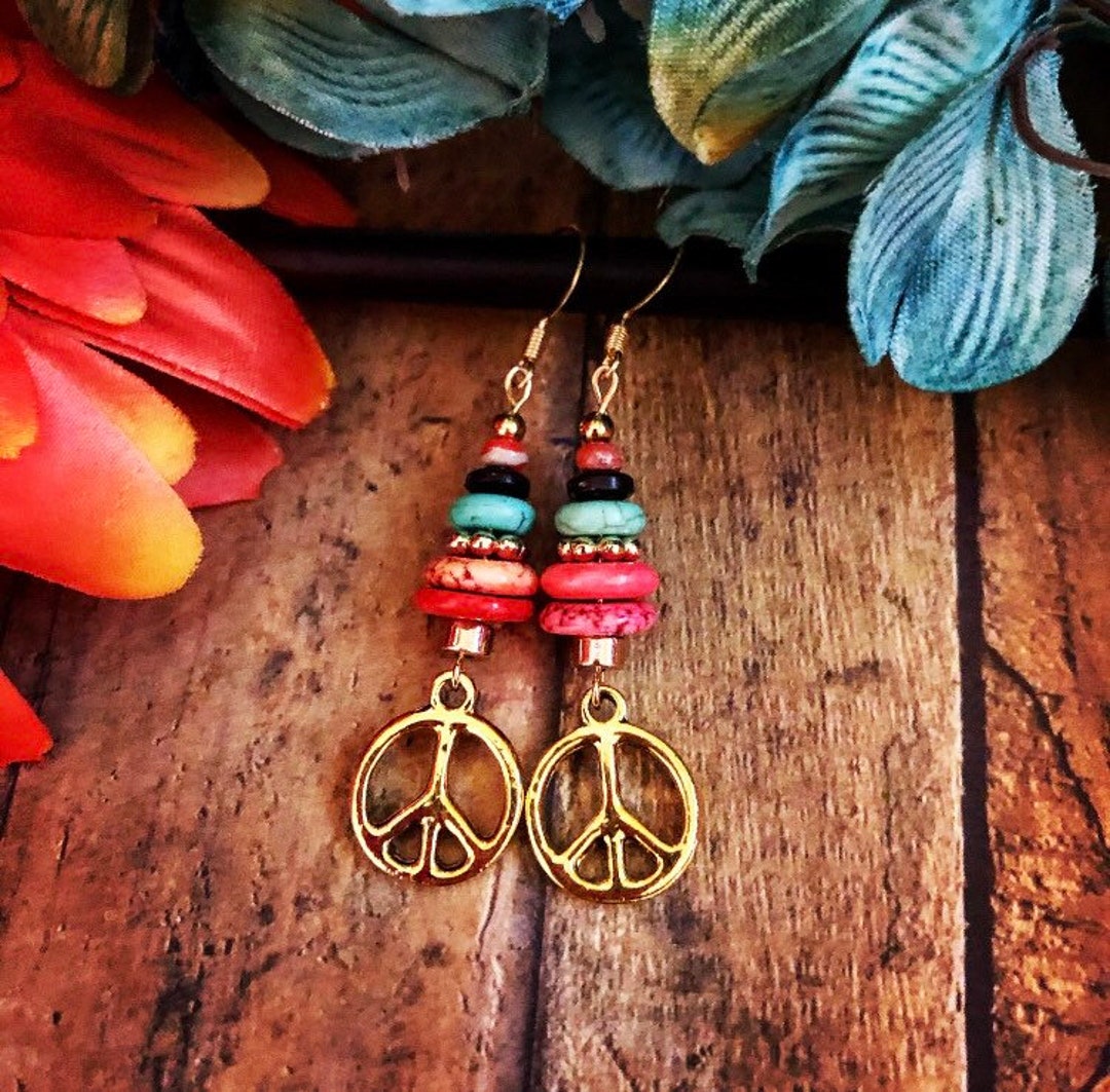 Peace Sign Earrings/gold Peace Sign Earrings//peace Sign Jewelry/boho ...