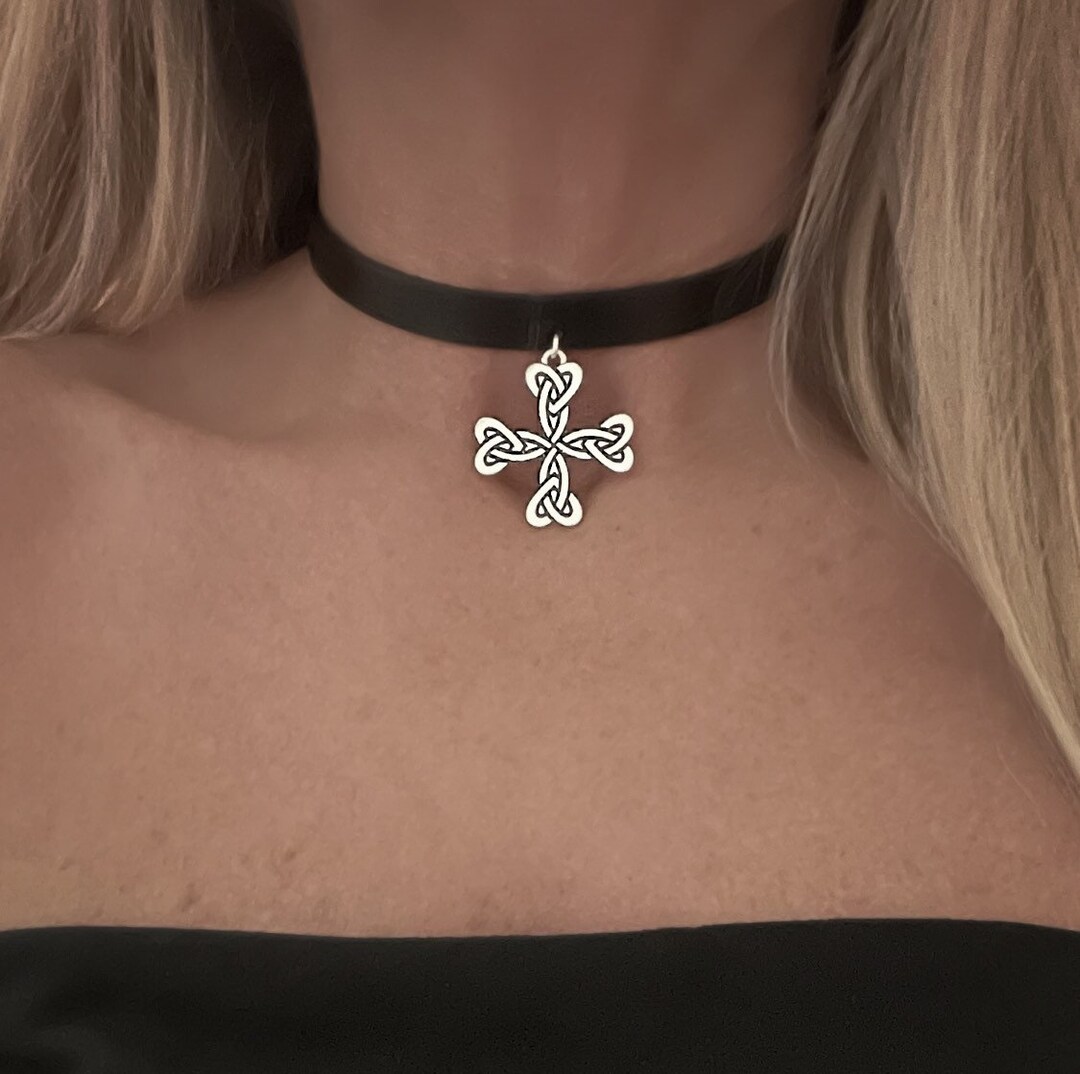 Celtic Cross Choker/cross Choker/black Leather Choker/gothic Choker ...