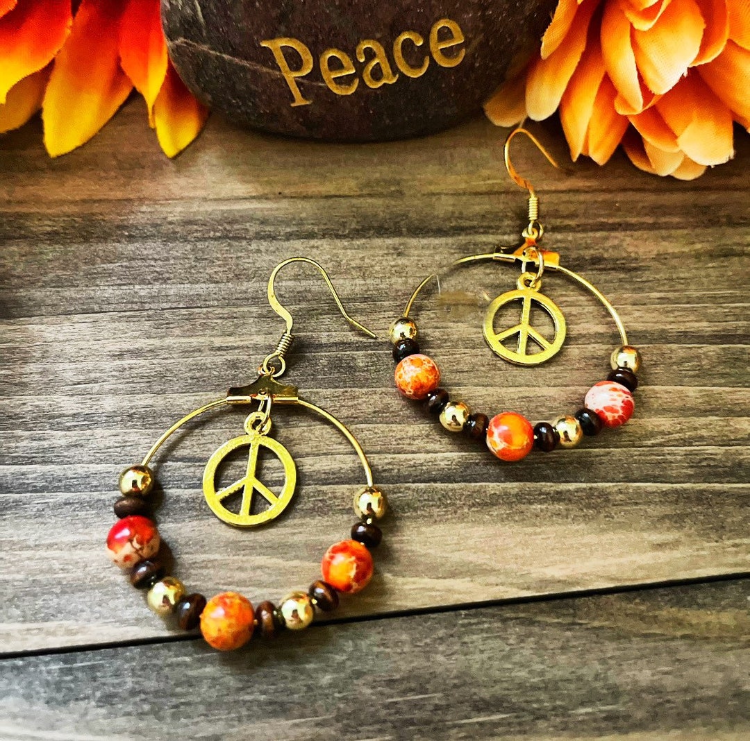 Peace Sign Hoop Earrings/gold Hoop Earrings/peace Sign Earrings/hippie ...