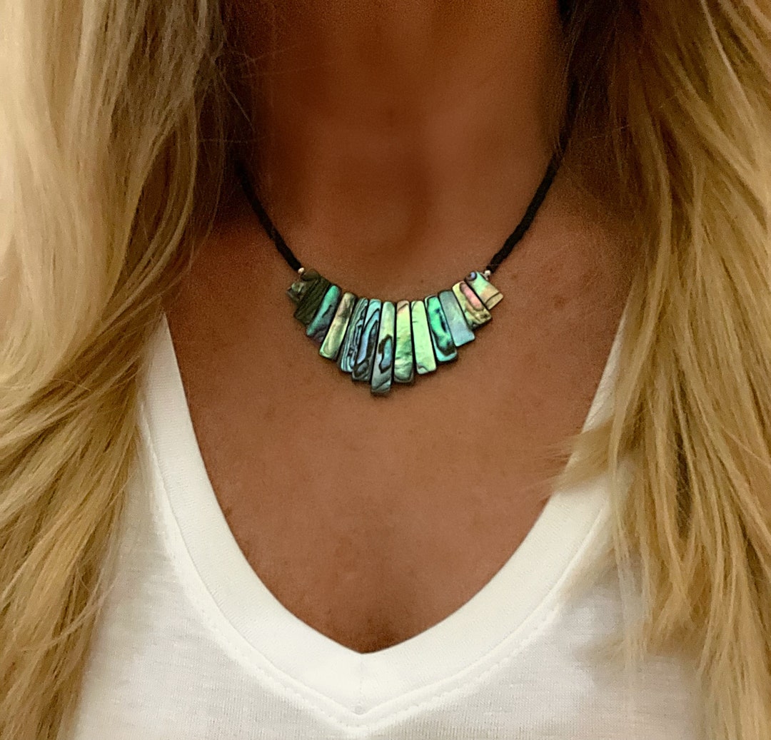 Natural Abalone Shell Graduated Fan Necklace - Etsy