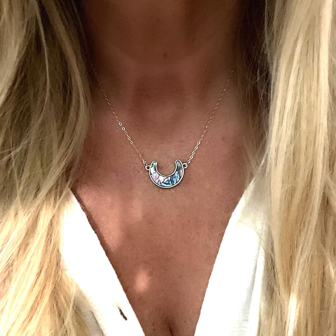 Abalone Shell Necklace/abalone Crescent Moon Necklace/half Moon Shell Necklace on Gold Chain - Etsy
