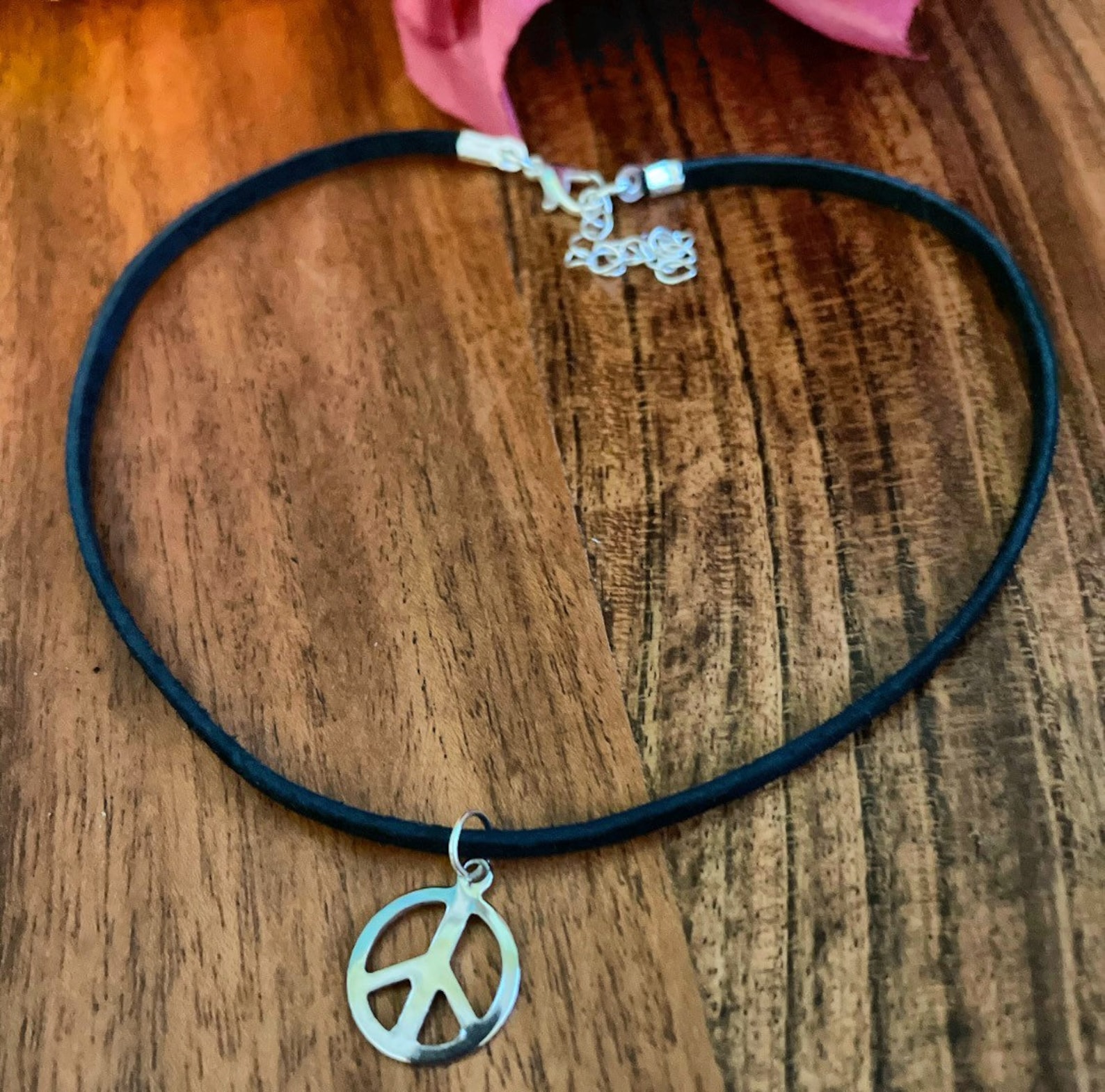 Peace Sign Choker: Black Vegan Suede, Stainless Steel Charm - Etsy