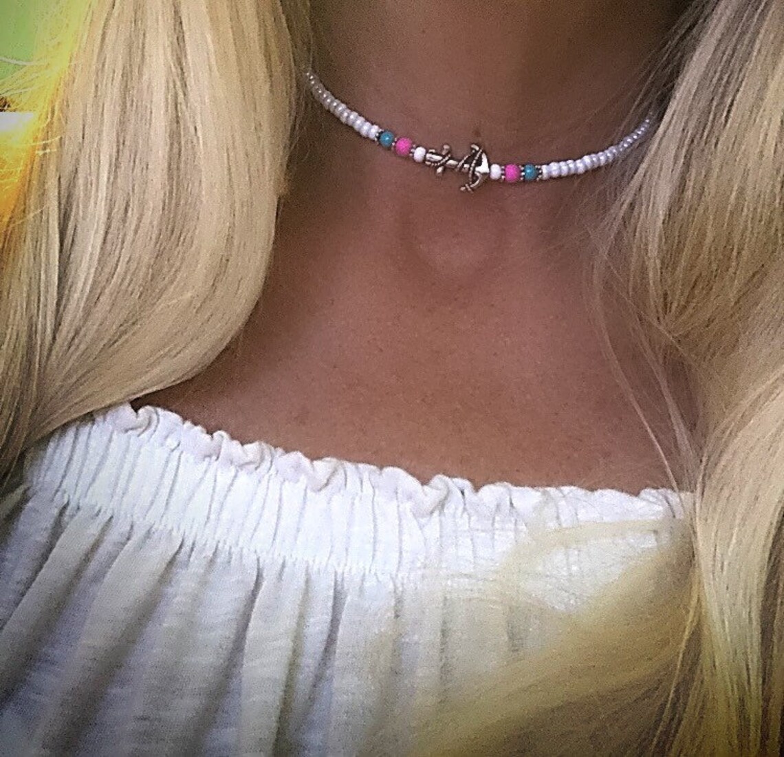 Anchor Choker/beach Choker/beaded Choker/beaded Necklace/beach - Etsy