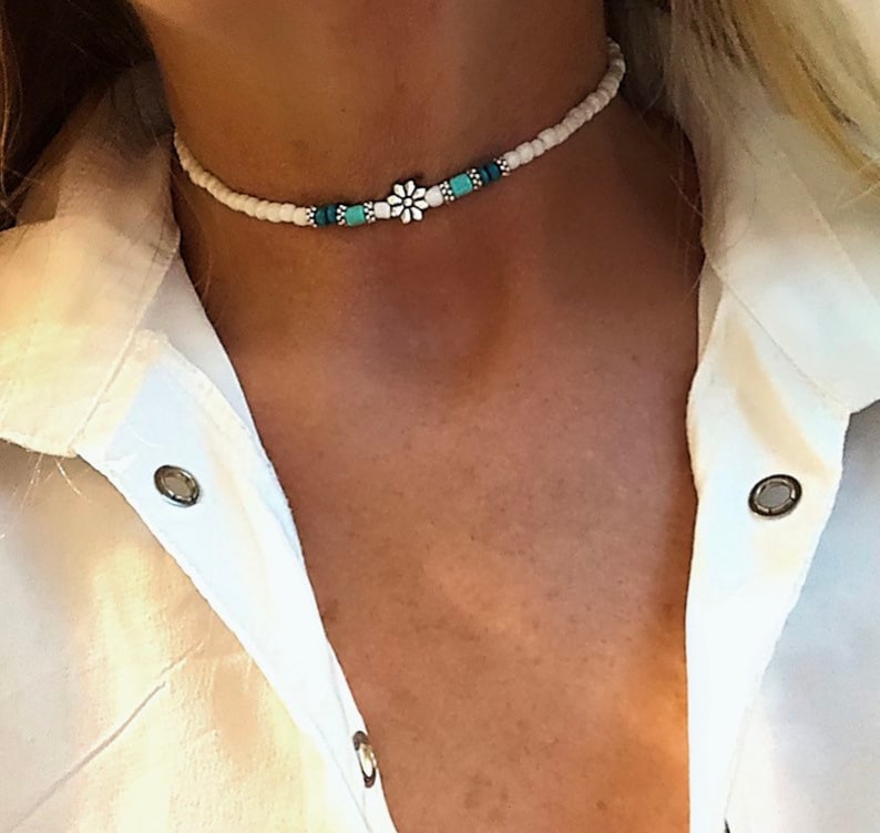 Beaded Choker/beach Choker/white Beaded Choker/boho - Etsy