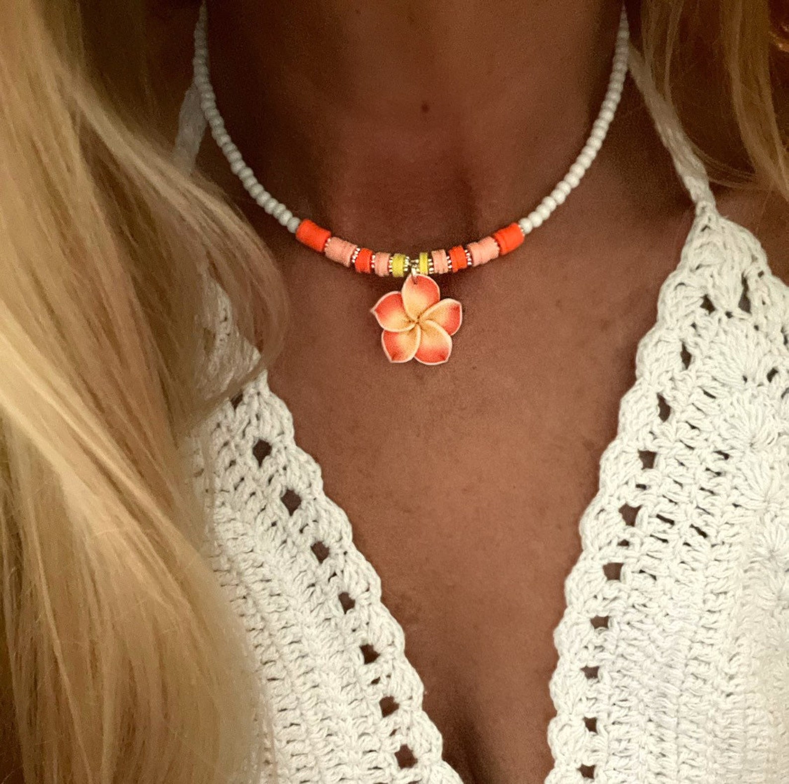 Beach Necklace/flower Choker/beach Jewelry/beaded Choker/beaded ...