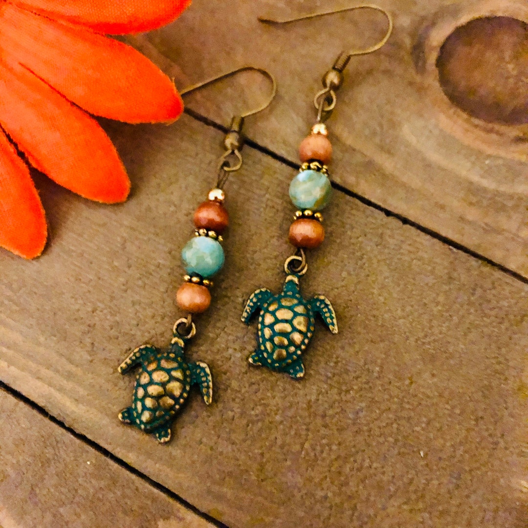 Turtle Earrings/patina Turtle Earrings/tortoise Earrings/beach Earrings ...
