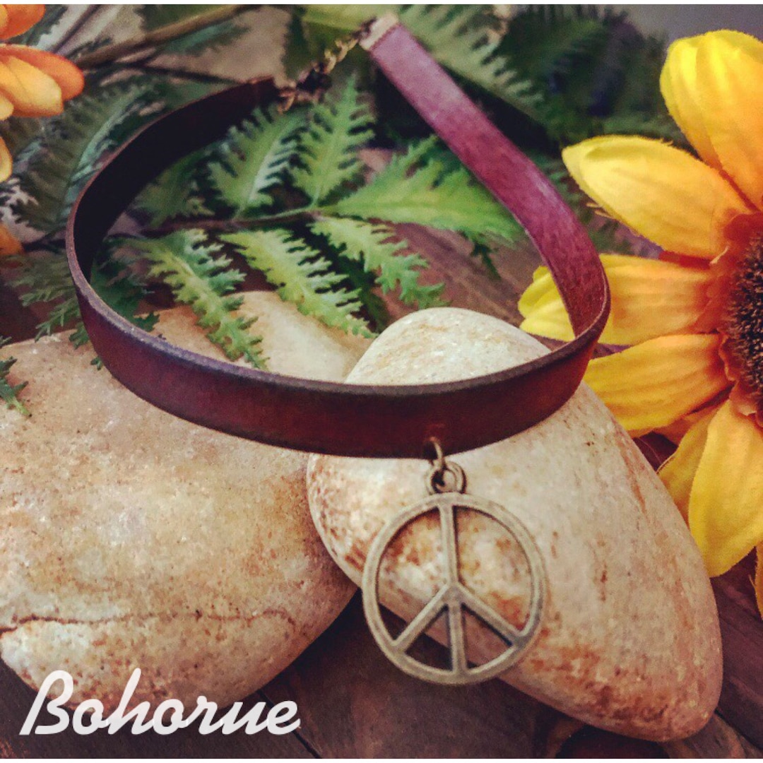 Peace Sign Choker/leather Choker/boho Choker/hippie Choker/boho Hippie ...