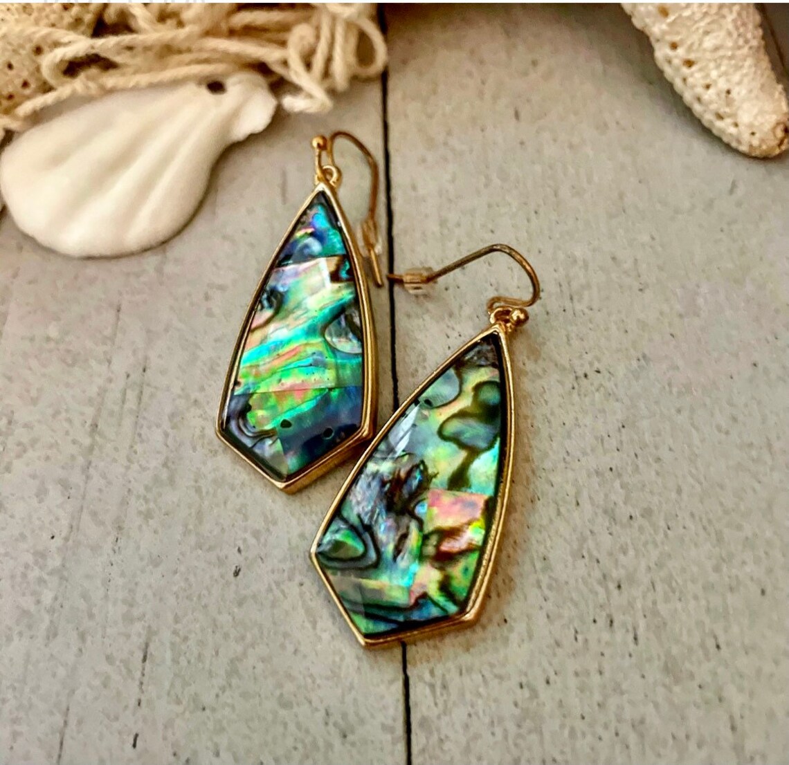 Abalone Earrings/iridescent Shell Earrings/geometric Abalone - Etsy