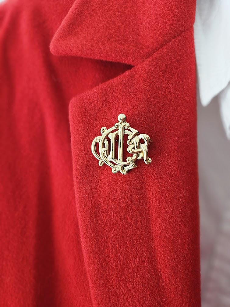 Authentic Christian Dior Gold Insignia Crest Logo Monogram Brooch Pin ...