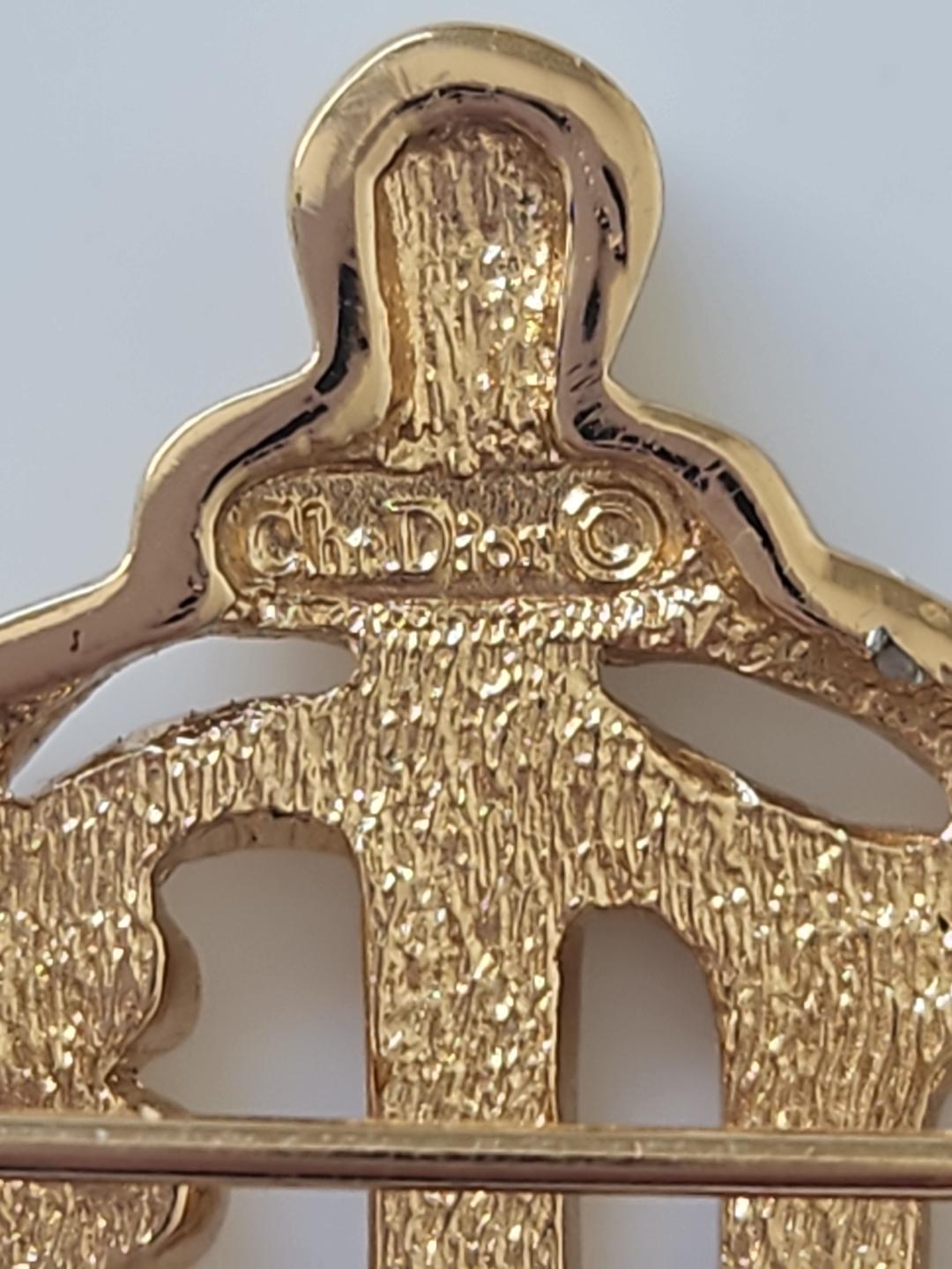 Authentic Christian Dior Gold Insignia Crest Logo Monogram Brooch Pin ...