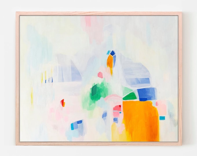 Original Abstract Painting Acrylic Colorful Pastel Blue Contemporary ...