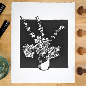 Crane Vase Still Life 1 Black and White Design Linoleum Block - Etsy