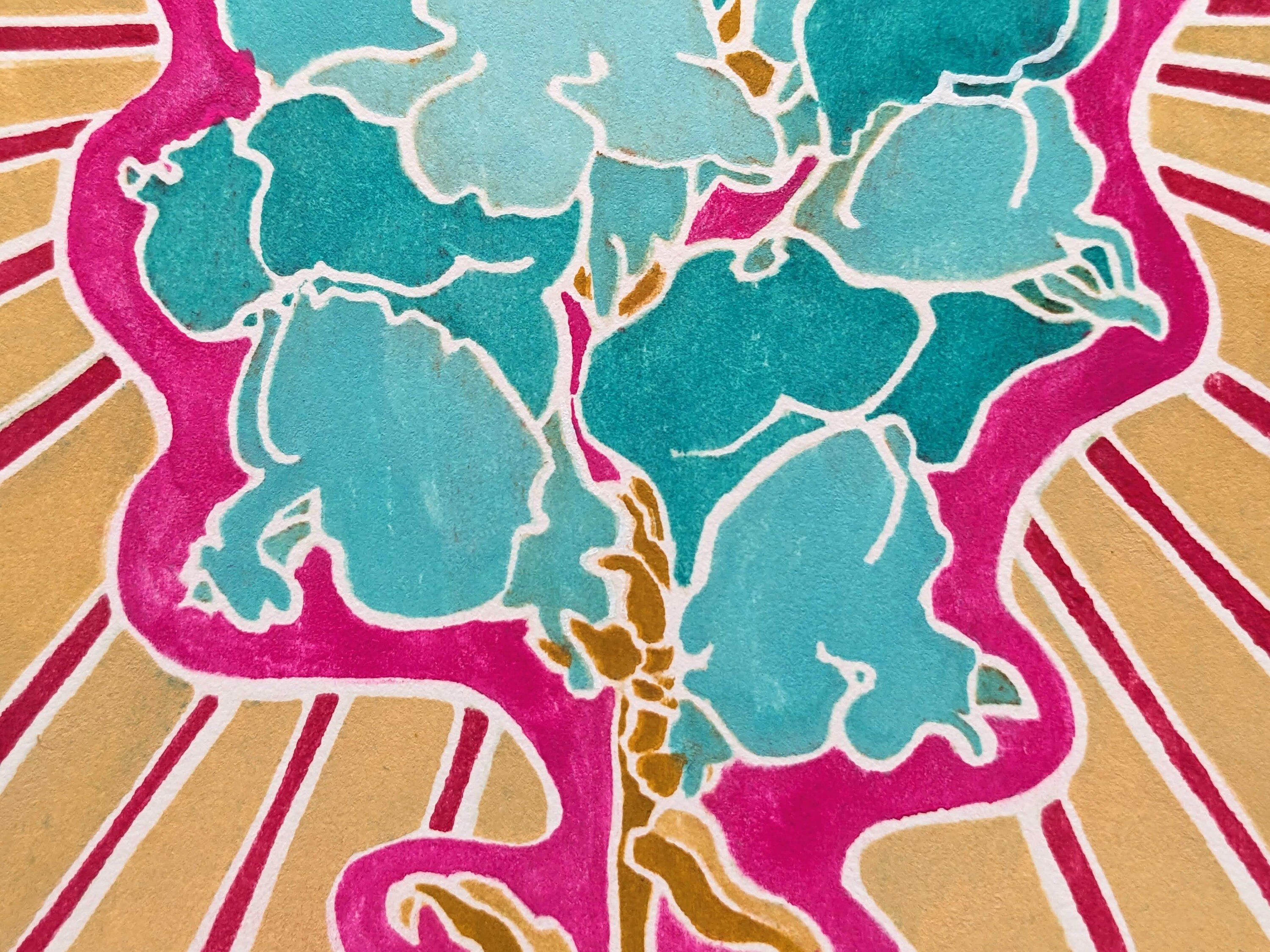 Teal Blue, Yellow and Magenta Diptych Composition Gouache Original ...