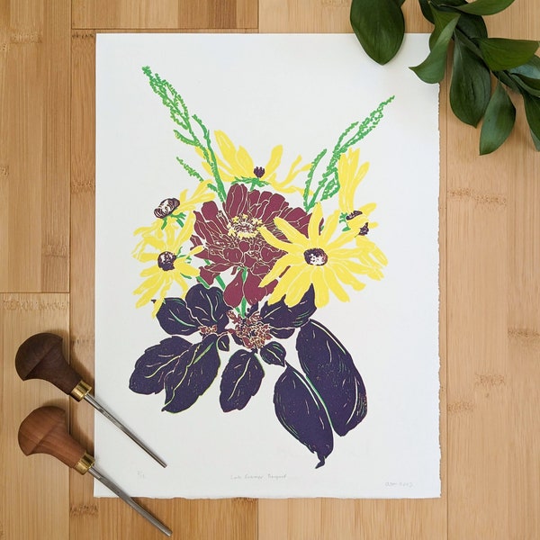 Flower Linocut - Etsy