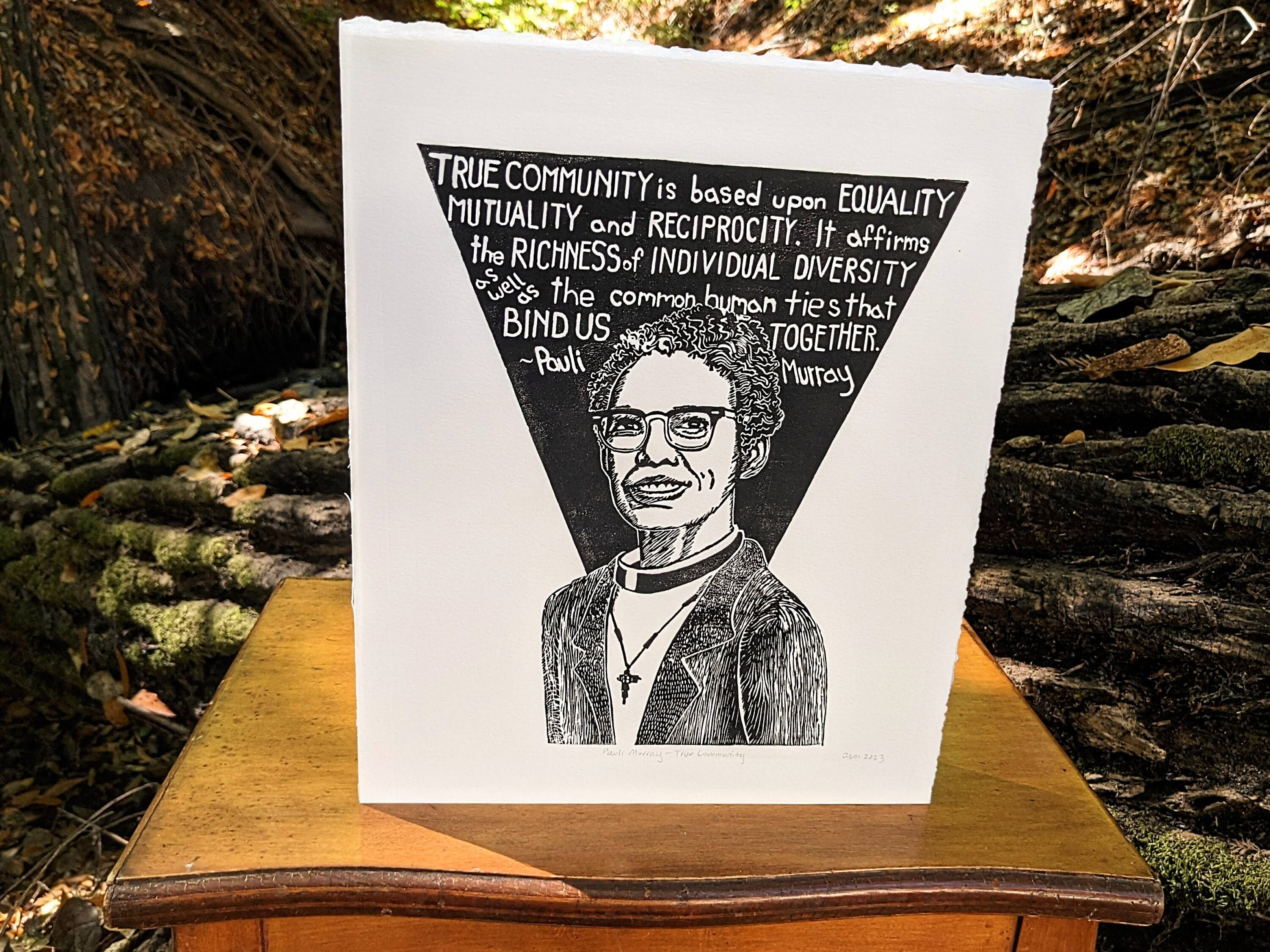 Pauli Murray true Community Inspirational Black and White Linocut ...