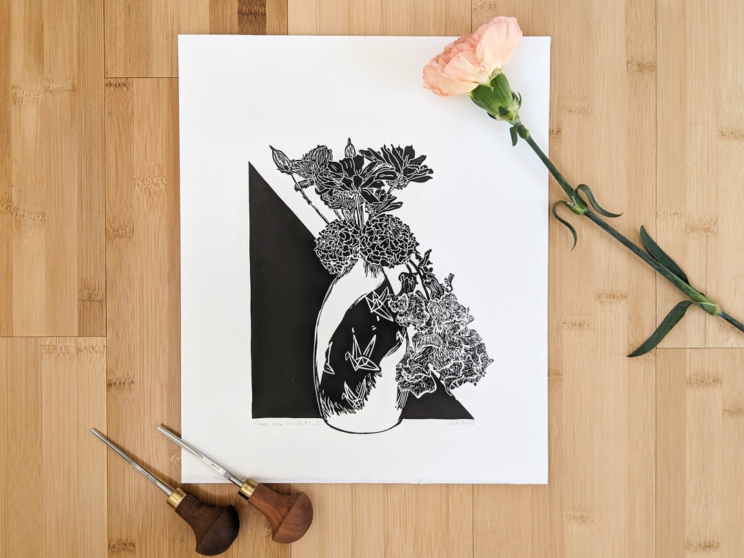 Crane Vase Still Life # 2 Bold Geometric Black and White Floral Design ...