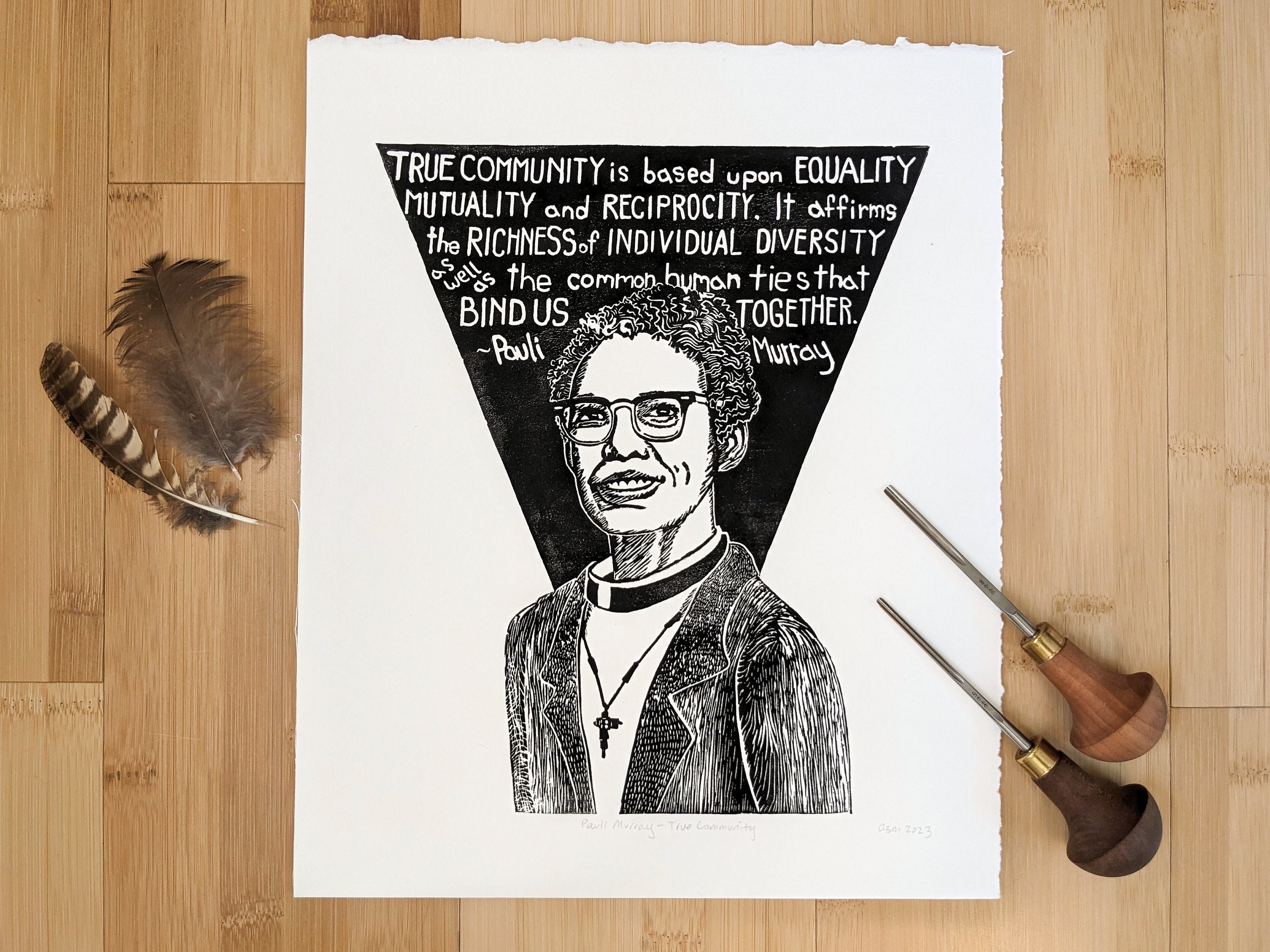 Pauli Murray "true Community" Inspirational Black and White Linocut ...