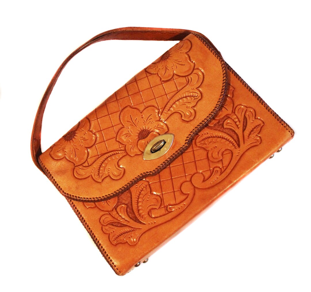 70's Vintage Hand-tooled Leather Purse // Women's Purse // Women's Hang ...
