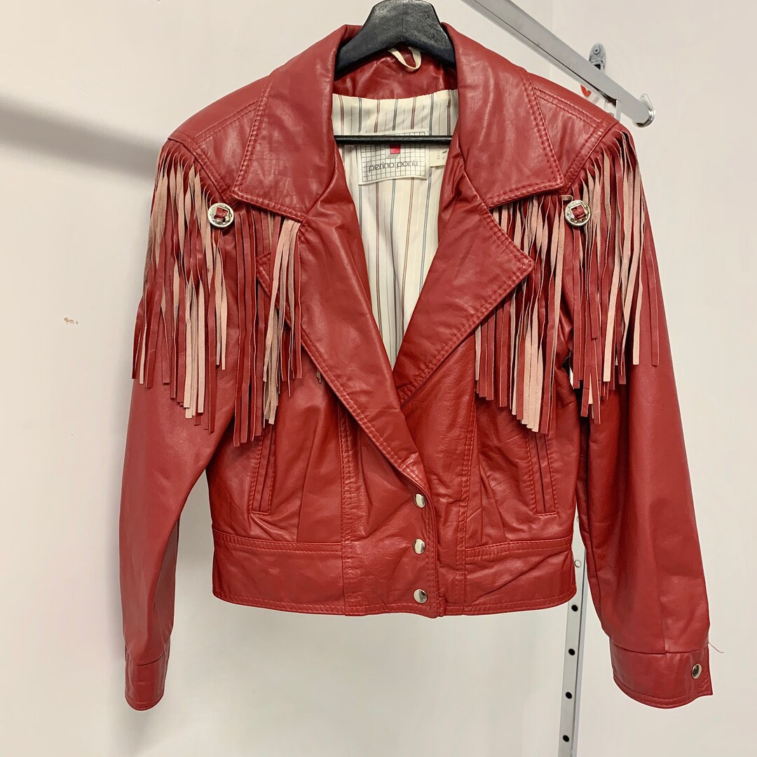Vintage Red Leather Fringe Jacket, Size Small // Western, Cowboy ...