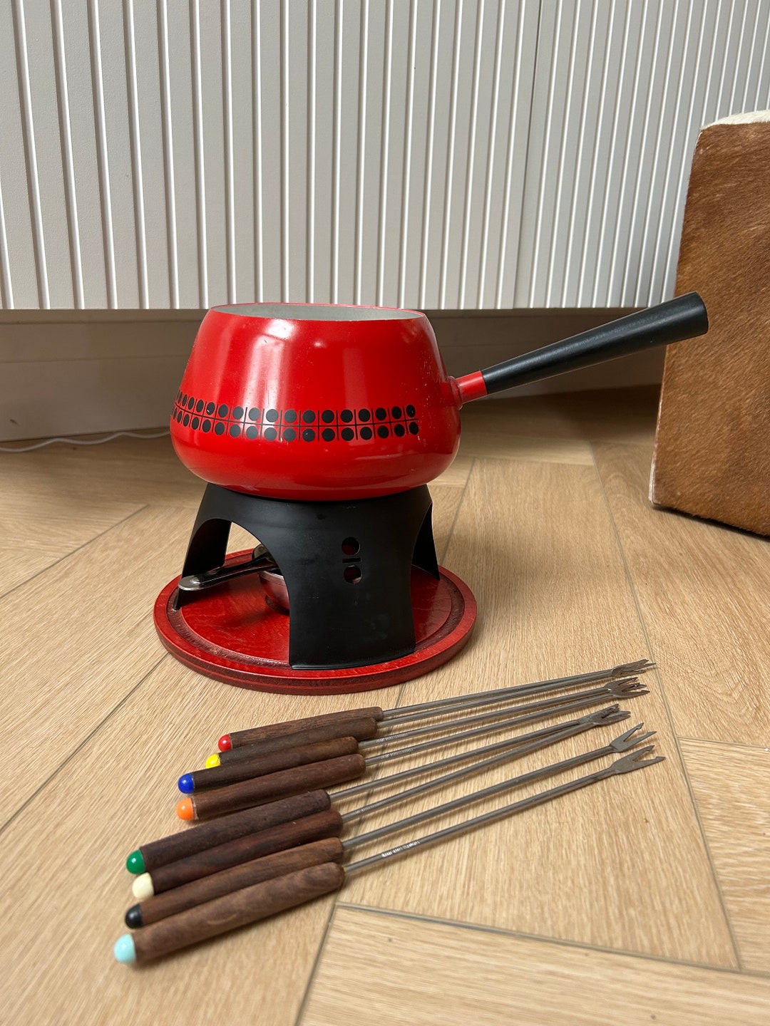 Retro 70s Red and Black Fondue Set // Dining Grill Fits // Vintage ...