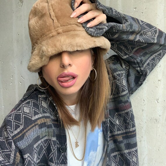 Vintage Shearling Bucket Hat, Small/Med // Reversible… - Gem