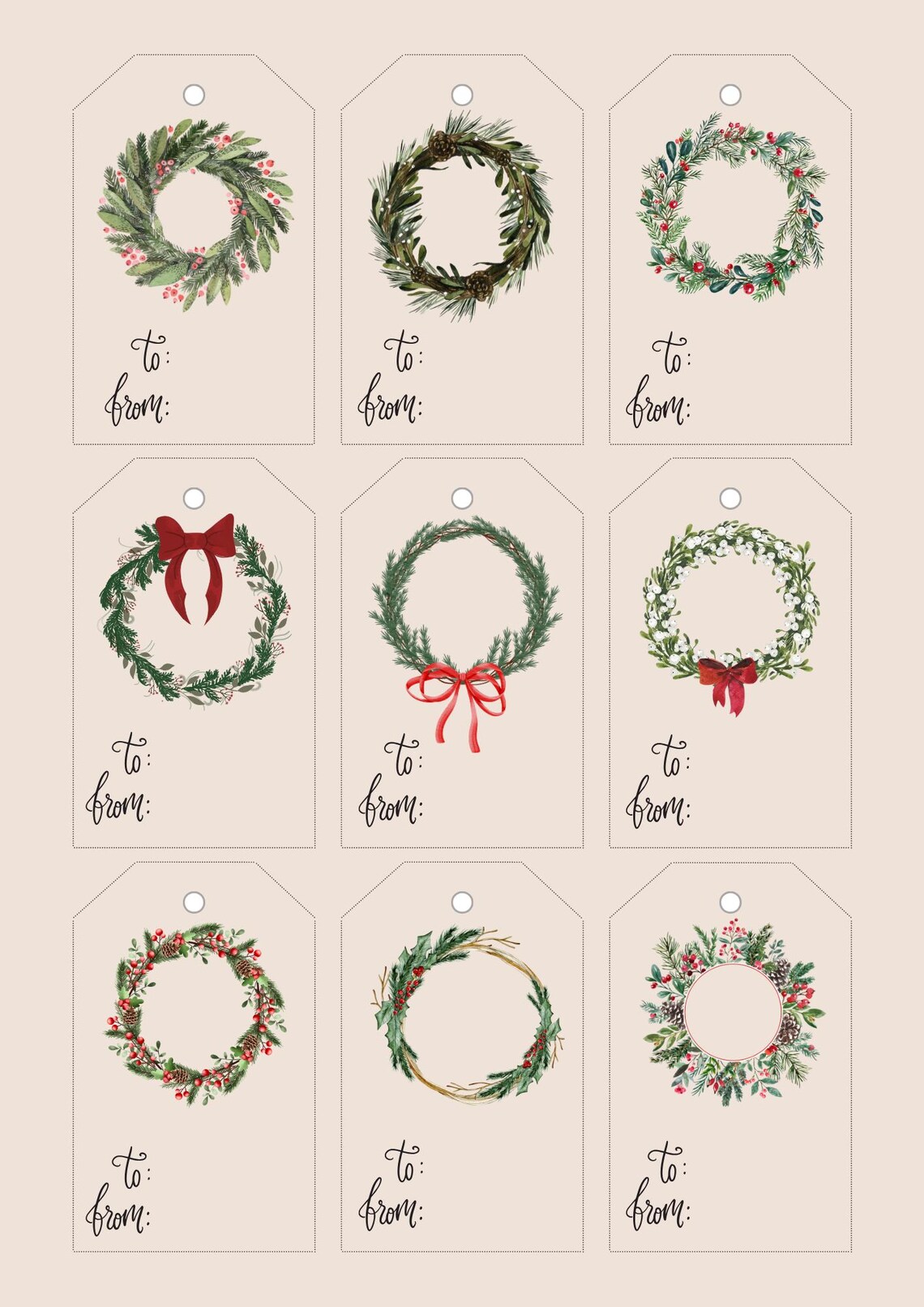 9 Holiday Wreath Gift Tags, Instant Digital Download, Christmas Present ...