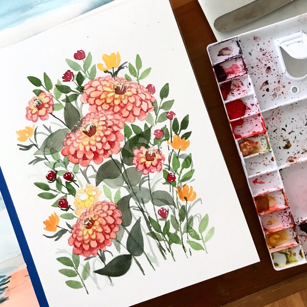 Zinnia Painting - Etsy