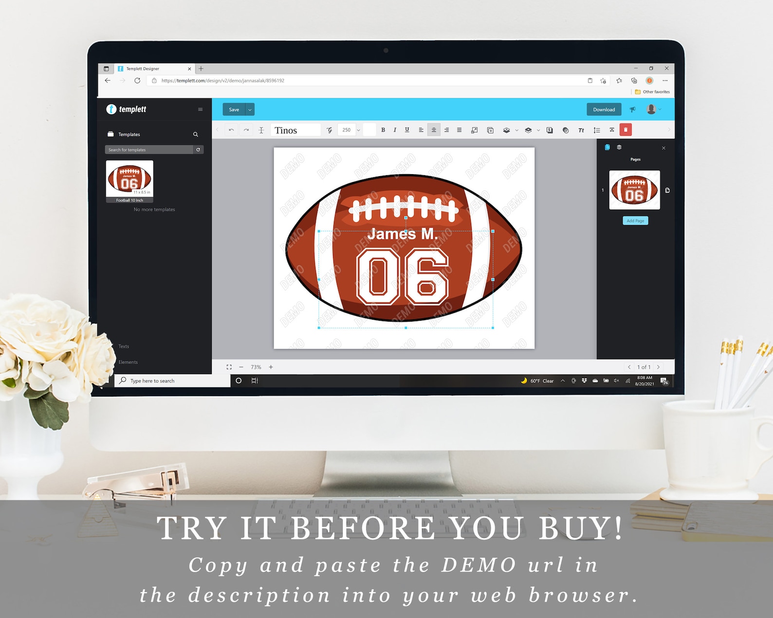 10" Football Tags With Editable Names and Numbers DIY Template - Etsy