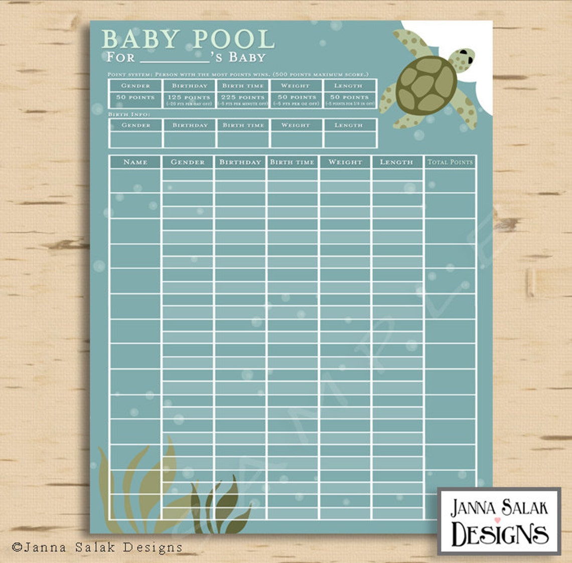 Printable Ocean Theme Baby Shower Baby Pool Game Predictions | Etsy