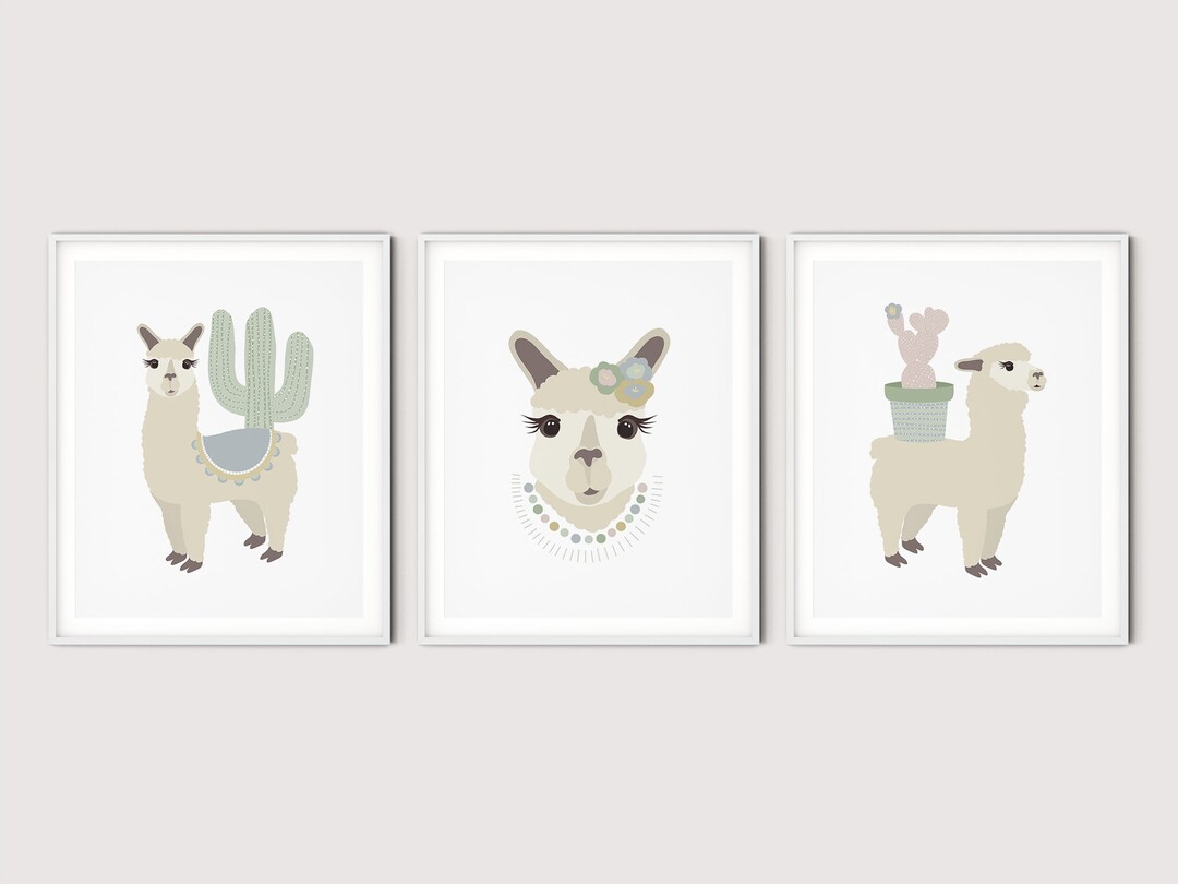 Alpaca Nursery Prints Set of 3 Printable Alpacas Digital Posters Kids ...