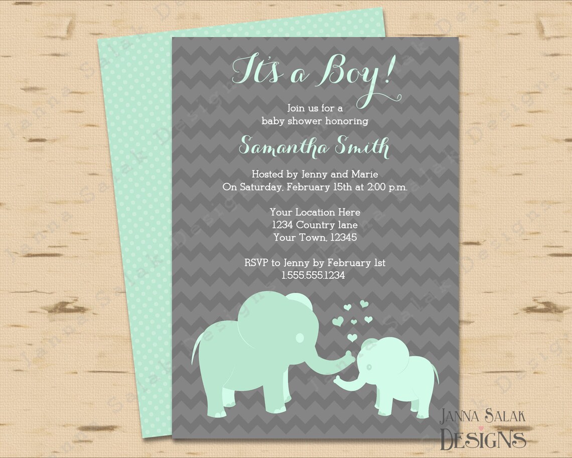 Printable Elephant Baby Shower Invitation Template Mint and | Etsy