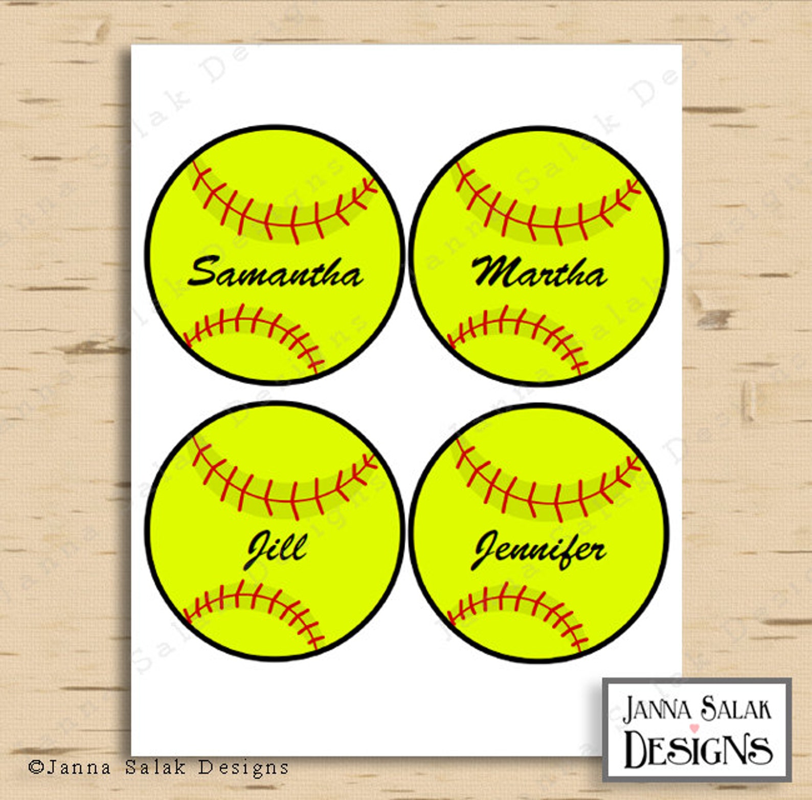 4 Softball Tags With Editable Names INSTANT DOWNLOAD DIY - Etsy
