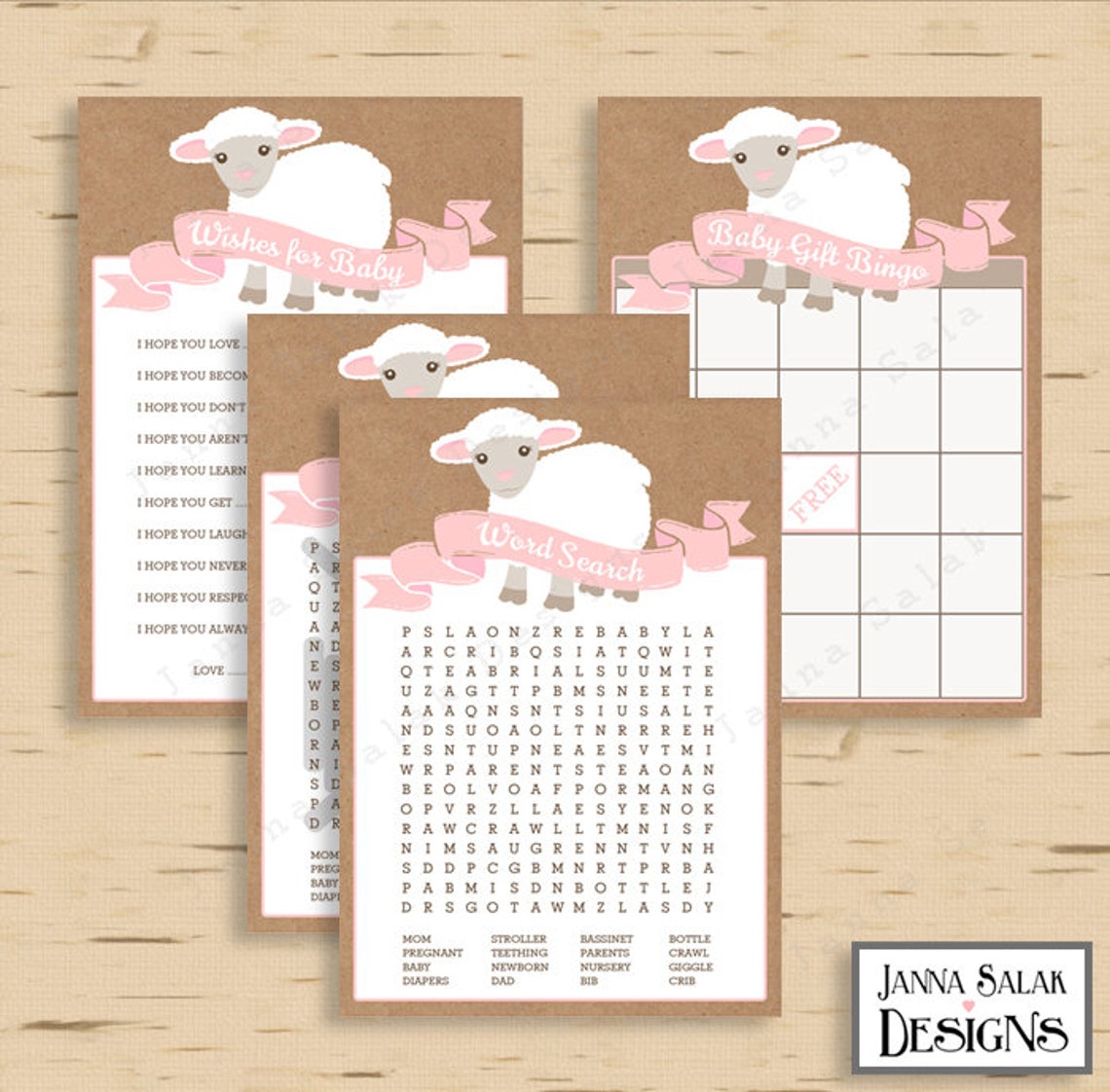 Little Lamb Baby Shower Games Activities Package Pink Girl Diy | Etsy